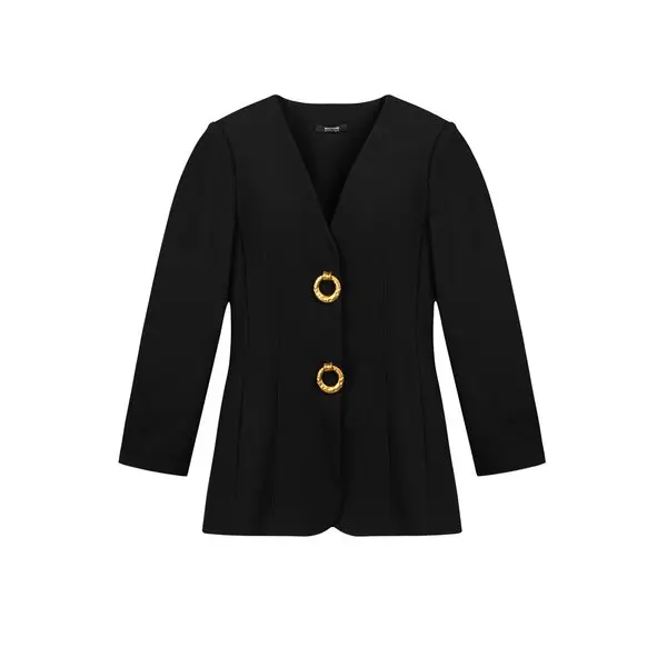 NOCTURNE Ring Button Wrap Front Jacket - Black