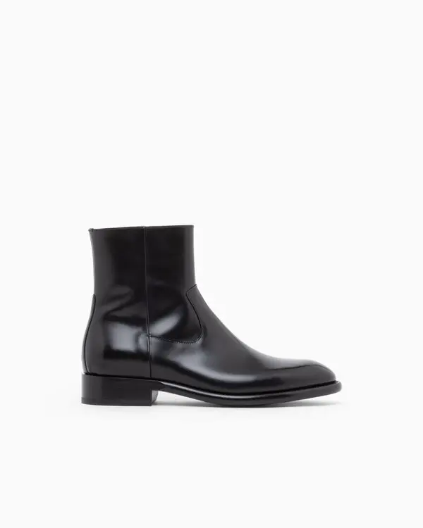 Giorgio Armani Boots In Brushed Leather With Leather Sole