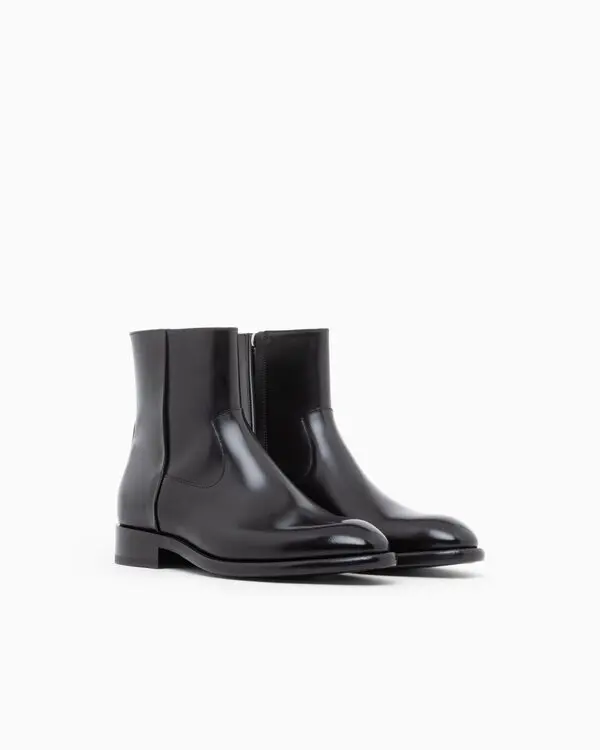 Giorgio Armani Boots In Brushed Leather With Leather Sole