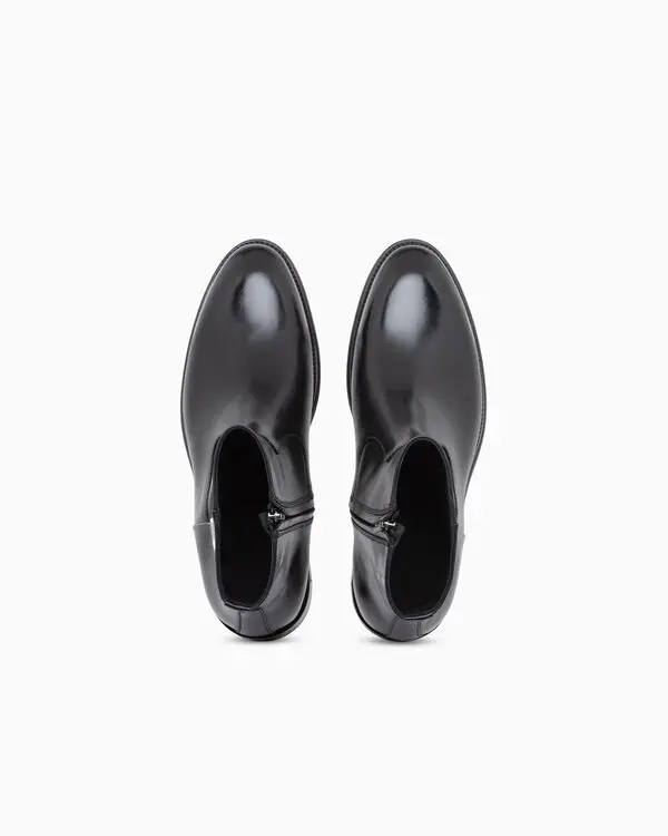 Giorgio Armani Boots In Brushed Leather With Leather Sole