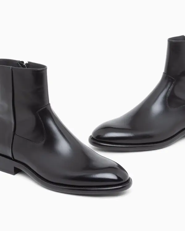 Giorgio Armani Boots In Brushed Leather With Leather Sole