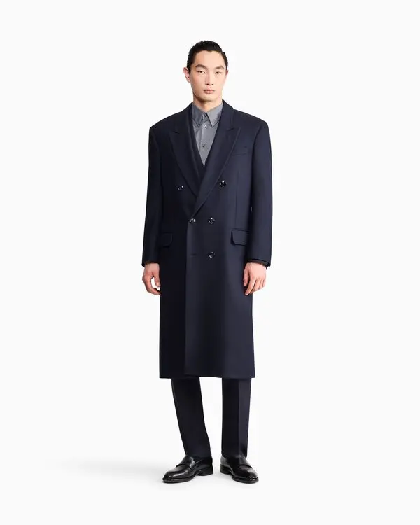 Giorgio Armani Coat Regular Fit In Chevron Virgin Wool And Cashmere
