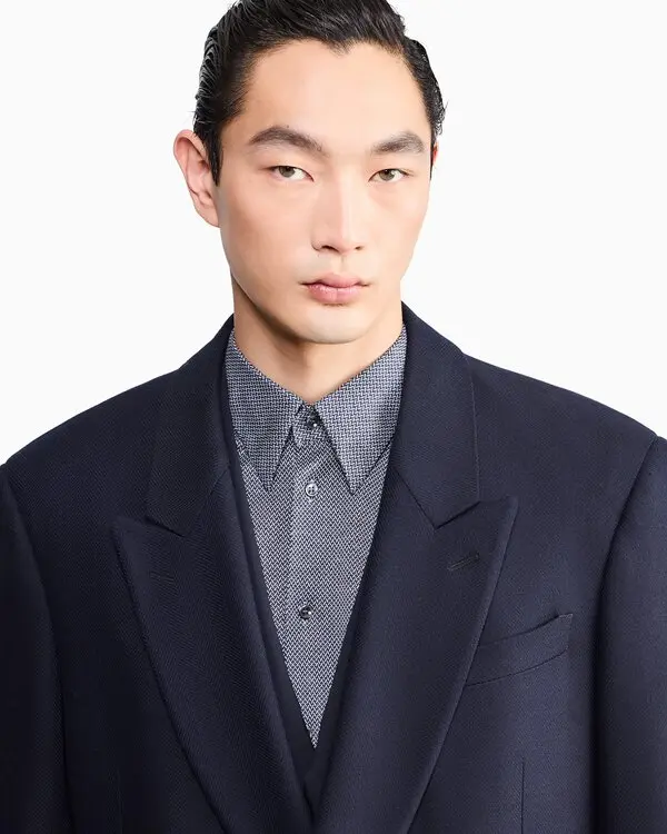 Giorgio Armani Coat Regular Fit In Chevron Virgin Wool And Cashmere
