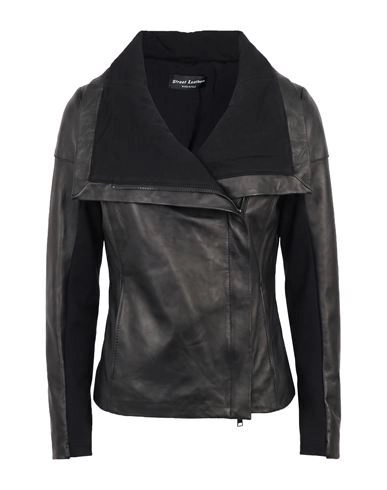 STREET LEATHERS Leather And Jersey Biker Jacket - Black