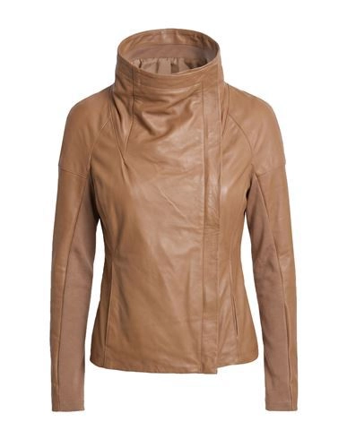STREET LEATHERS Leather And Jersey Biker Jacket - Camel