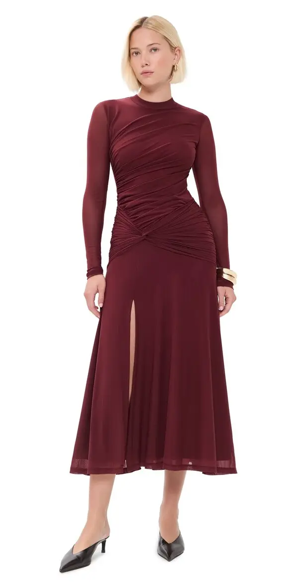 WAYF Selene Ruched Dress - Burgundy
