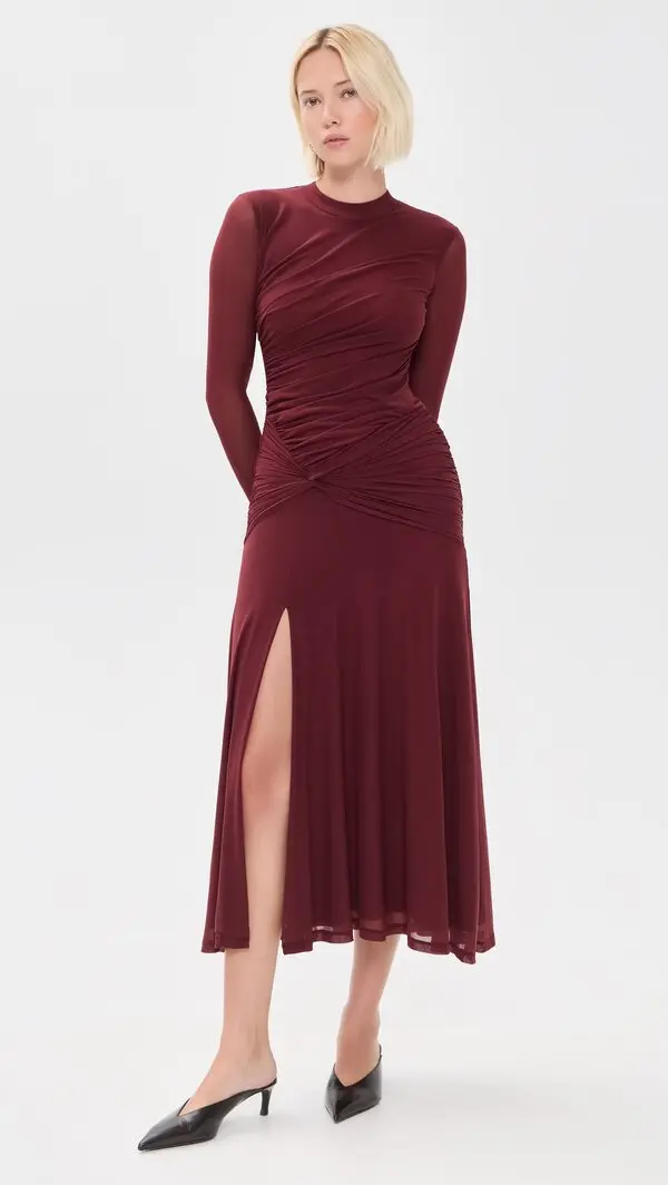 WAYF Selene Ruched Dress - Burgundy