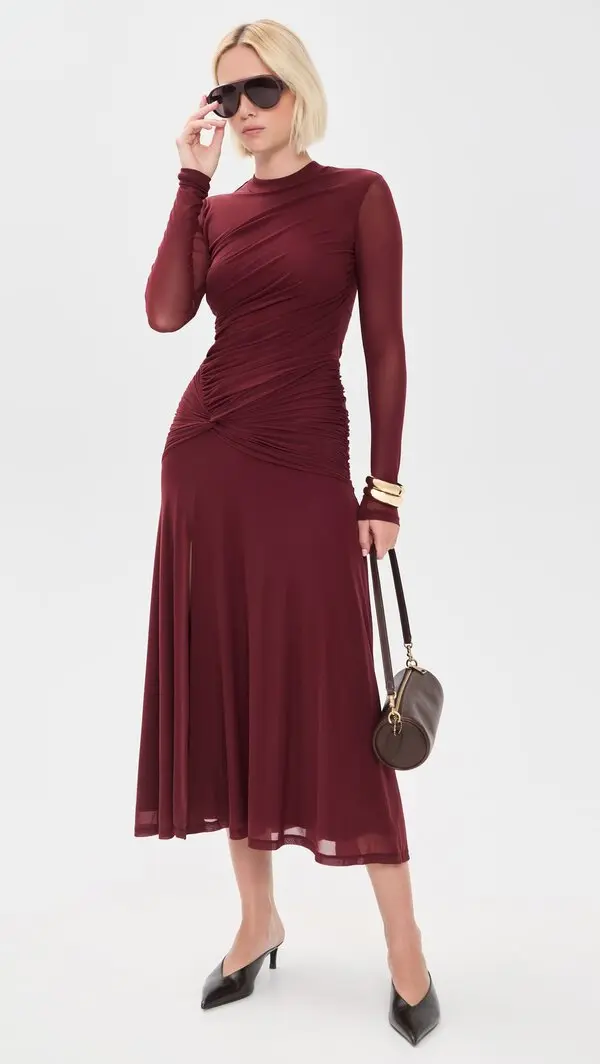 WAYF Selene Ruched Dress - Burgundy