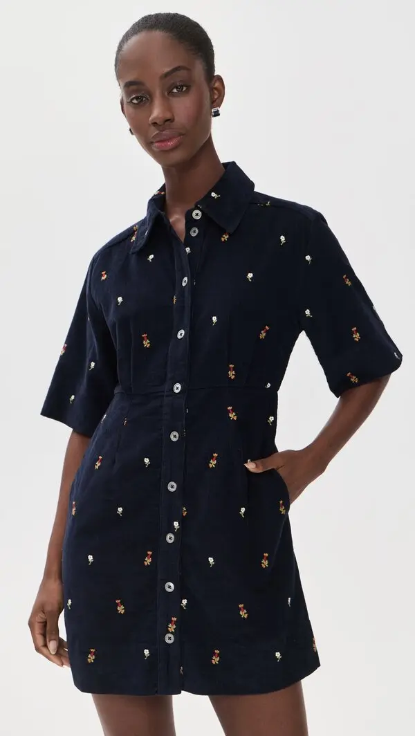 Sea Tilly Embroidered Cord Button Down Dress