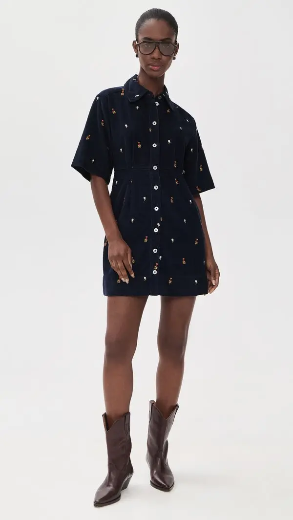 Sea Tilly Embroidered Cord Button Down Dress