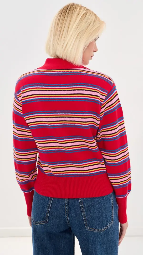 LE BOP Beck Long Sleeve Cardigan - Red Stripe Multi