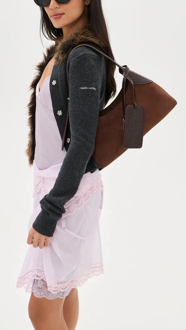 Marc Jacobs The Small Belted Suede Sack Shoulder Bag - Dark Brown