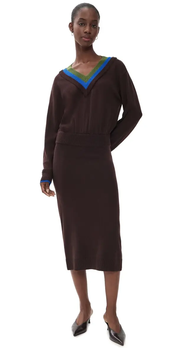 Staud Normandy Sweater Dress - Dark Oak Multi