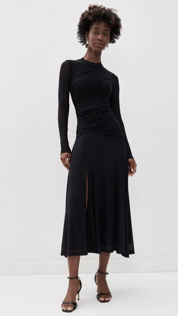 WAYF Selene Ruched Long Sleeve Dress