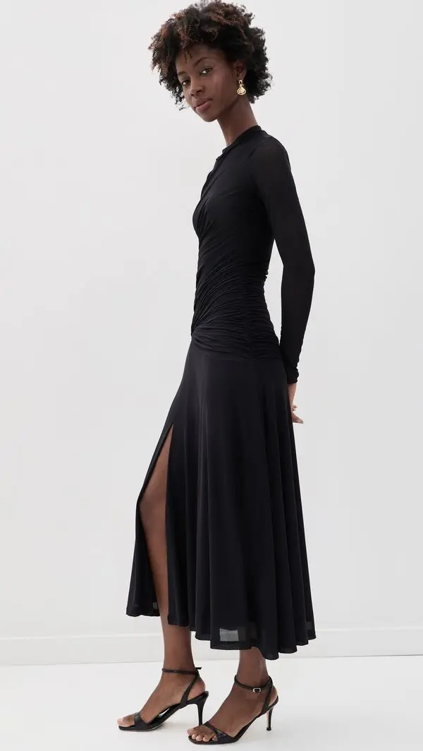 WAYF Selene Ruched Long Sleeve Dress