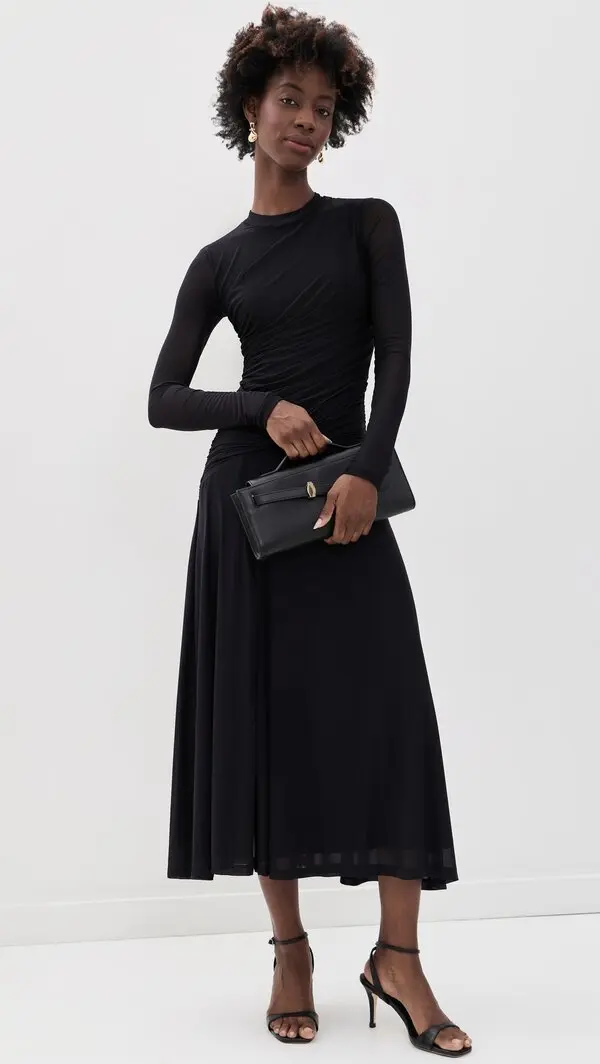 WAYF Selene Ruched Long Sleeve Dress