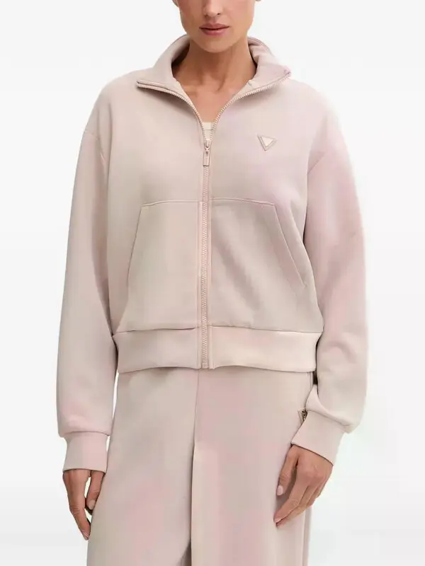 Guess Logo-plaque Zip-up Sweatshirt - Neutrals