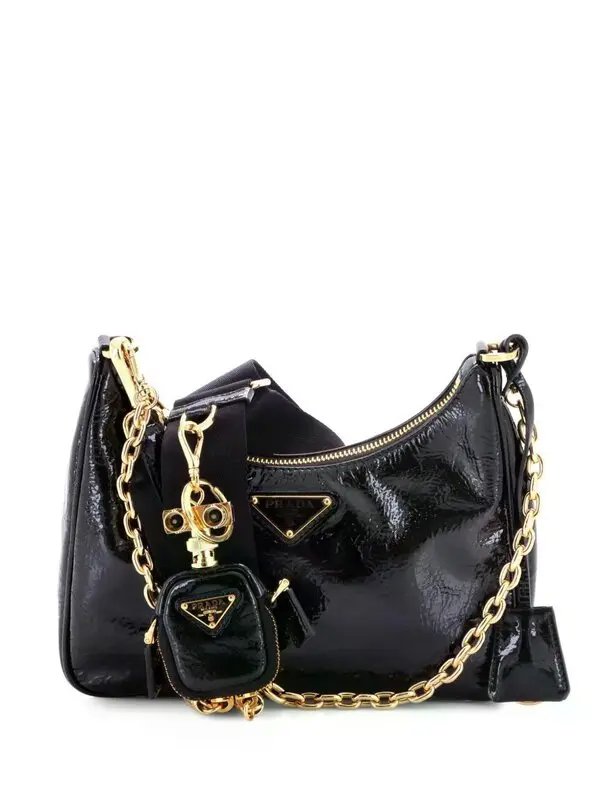 Prada Re-edition 2005 Patent Small Shoulder Bag - Black