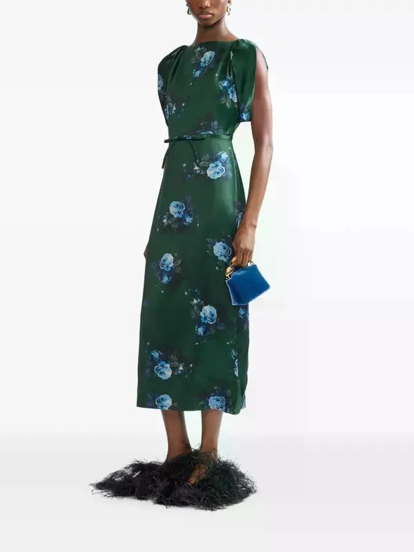 Erdem Duchess Floral-print Belted Midi Dress