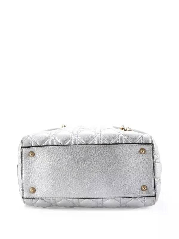 Dior Lady Cannage Quilt Grained Calfskin Medium Satchel - Silver