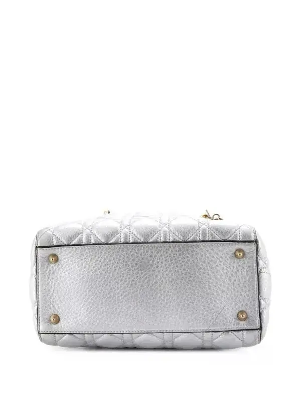 Dior Lady Cannage Quilt Grained Calfskin Medium Satchel - Silver