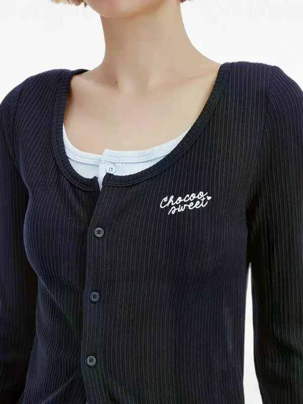 CHOCOOLATE Layered-effect Ribbed-knit Top