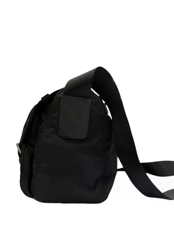 Prada 2013-2026 Saffiano Trimmed Tessuto Zip Double Buckle Messenger Bag Crossbody Bag - Black