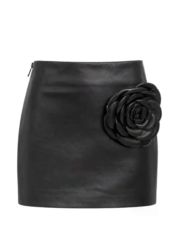 Philipp Plein Leather Mini Skirt With Rose Detail