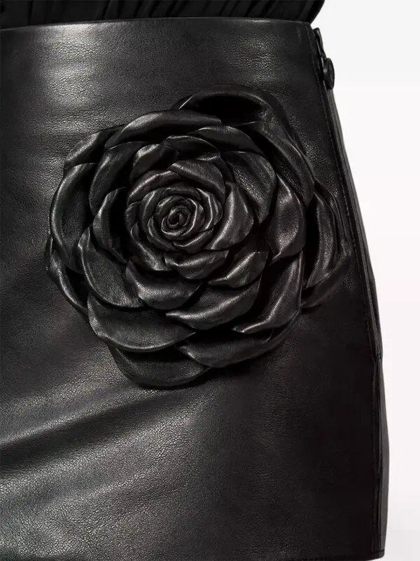 Philipp Plein Leather Mini Skirt With Rose Detail