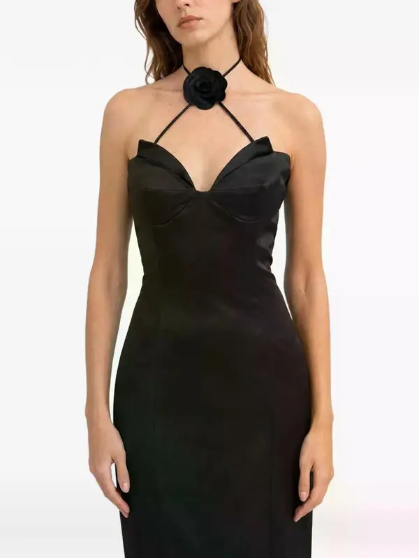 Philipp Plein Satin Midi Dress With Flower Detail