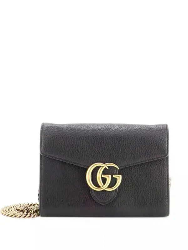 Gucci Gg Marmont Chain Wallet Leather Mini Clutch Bag - Black