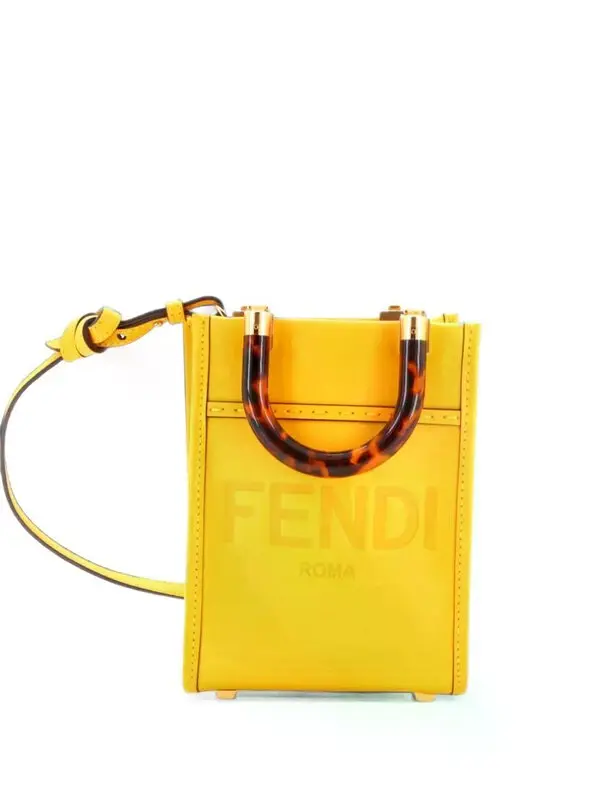 Fendi Sunshine Shopper Tote Leather Mini Crossbody Bag - Yellow