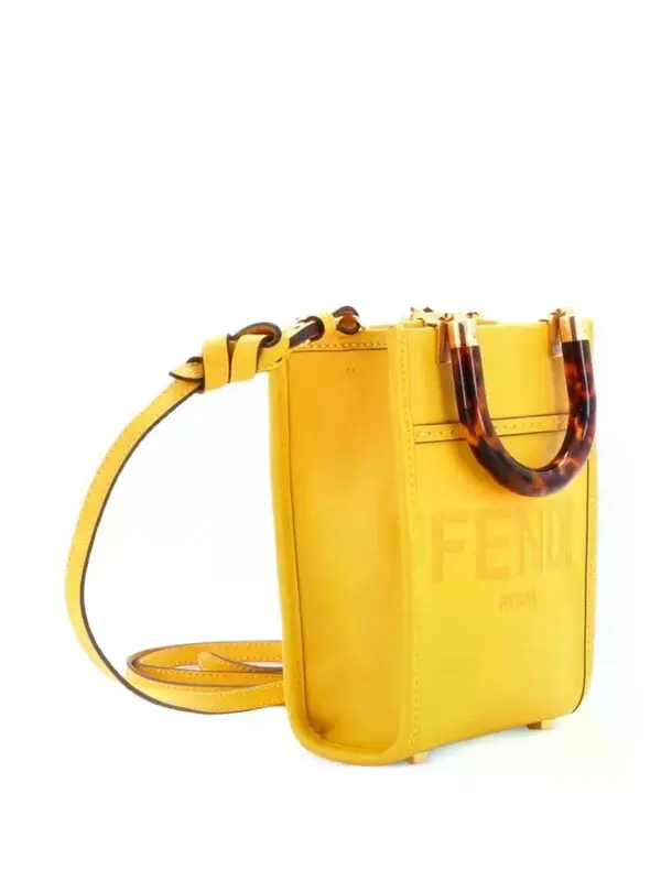 Fendi Leather Mini Shopper Tote Crossbody Bag - Yellow