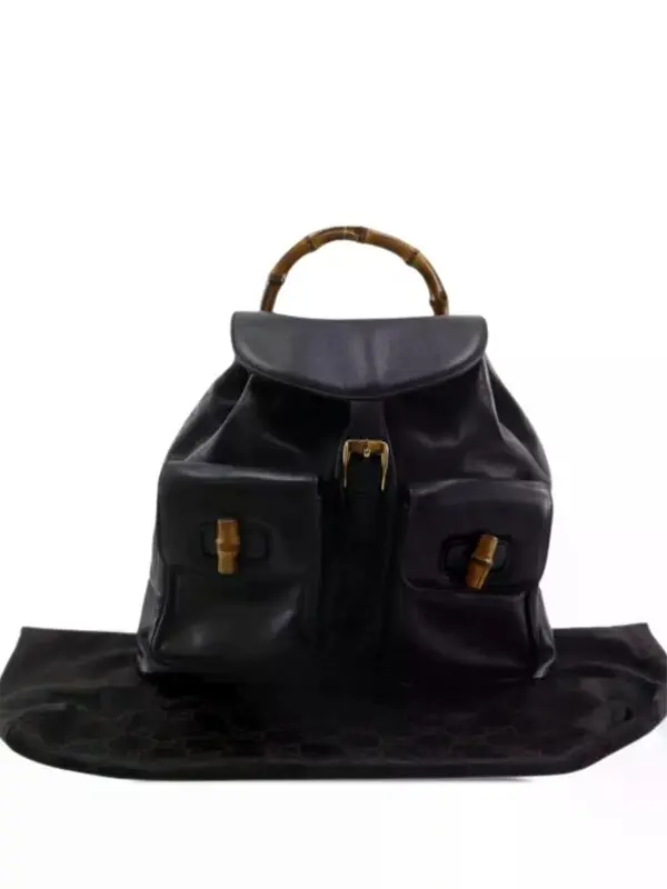 Gucci 20th Century Calfskin Bamboo Drawstring Backpack - Black