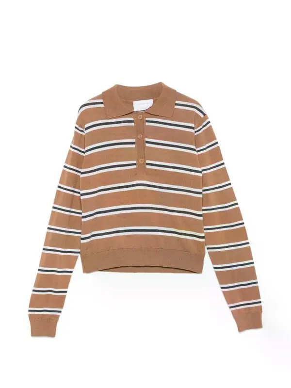 DANIELE FIESOLI Striped Fine Knit Polo Shirt - Brown
