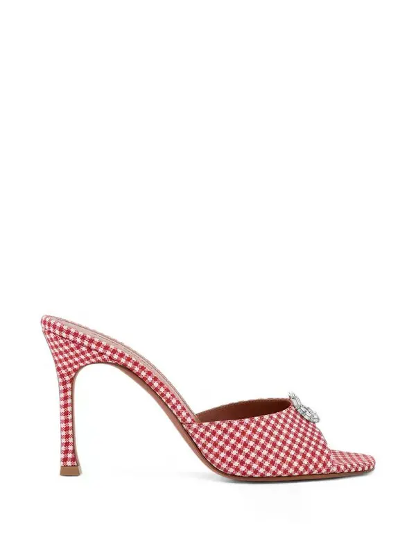 Amina Muaddi Mini Camelia Gingham Heeled Sandals