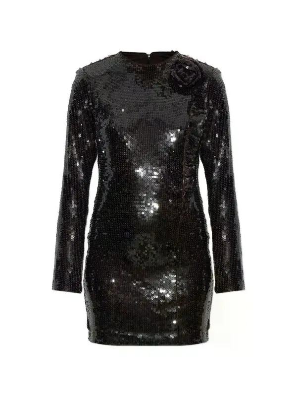 ROTATE BY BIRGER CHRISTENSEN Sequin-embellished Floral-appliqué Dress - Black