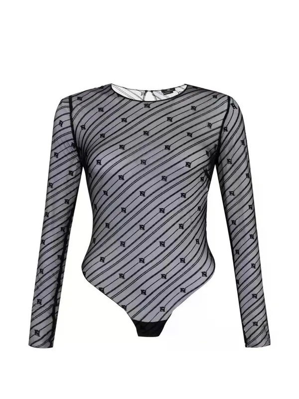 Elisabetta Franchi Flocked Monogram Mesh Bodysuit