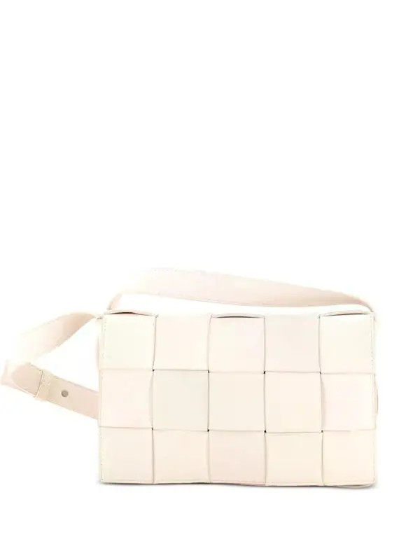 Bottega Veneta Cassette Maxi Intrecciato Leather Crossbody Bag - White