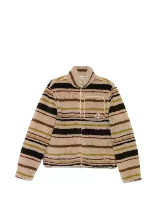 Moncler Teddy Striped Teddy-texture Cardigan - Neutrals