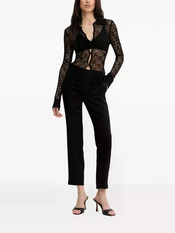 SILVIAN HEACH Lace-knit Polo-collar Cardigan - Black