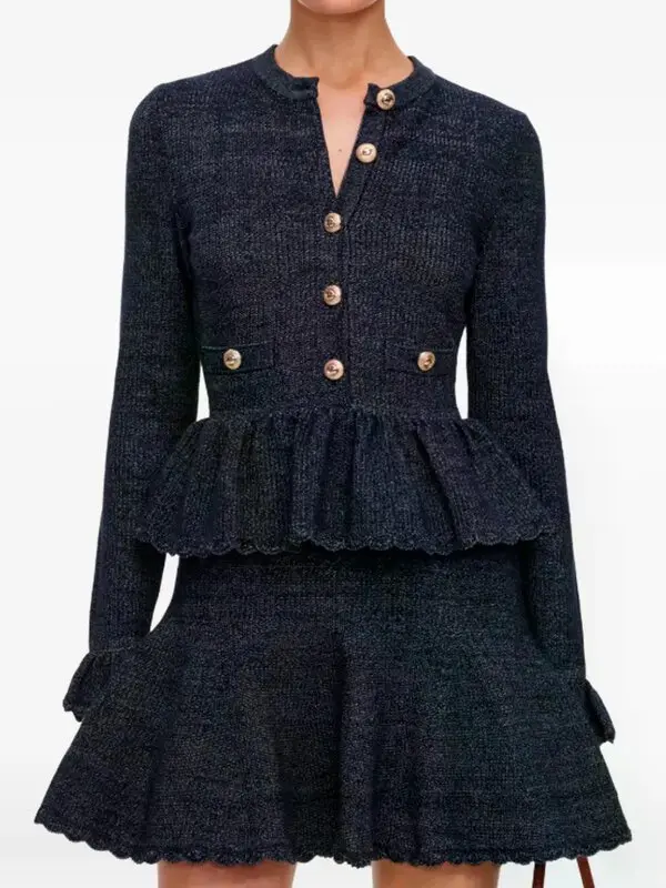 SELF-PORTRAIT Navy Textured-knit Mini Dress