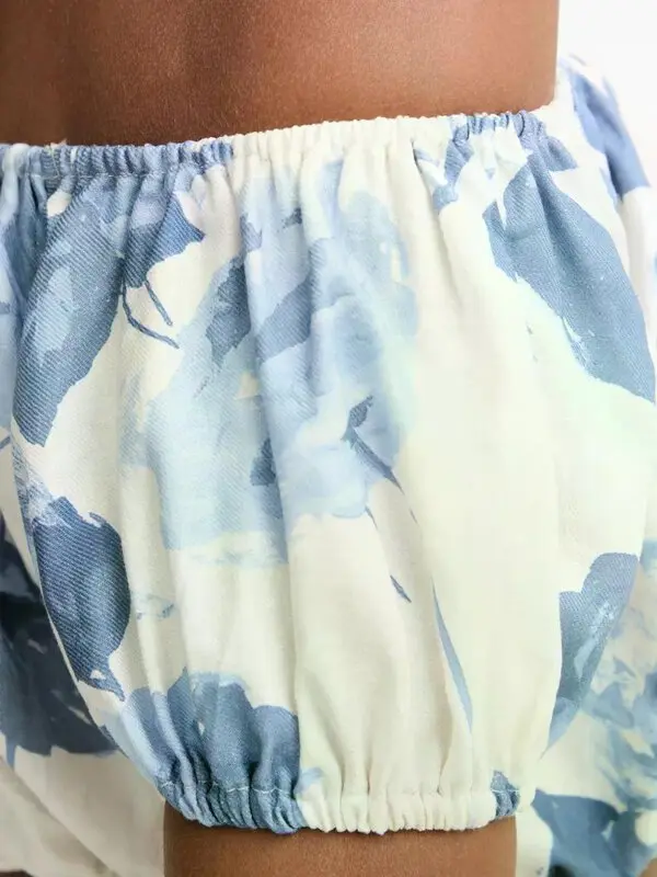 Guess Floral-print Off-the-shoulder Cropped Blouse