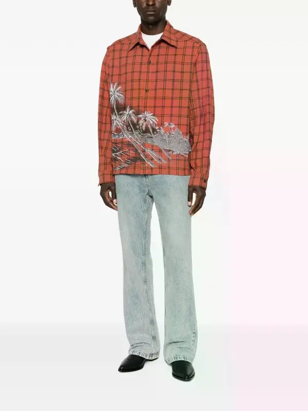 Amiri Sequin-palm Flannel Shirt - Red