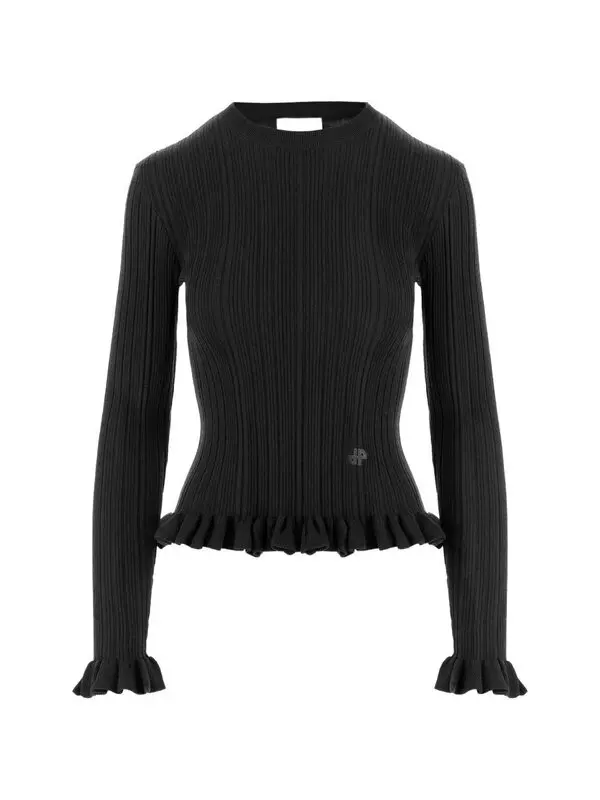PATOU Ruffled Ribbed-knit Sweater - Black