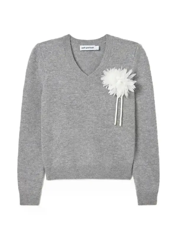 SELF-PORTRAIT Flower Wool Jumper - Grey
