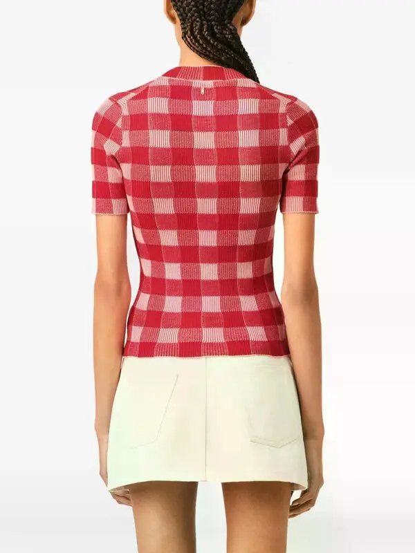 AMI Paris Pink Checkered Wool And Cotton Short-sleeve Sweater