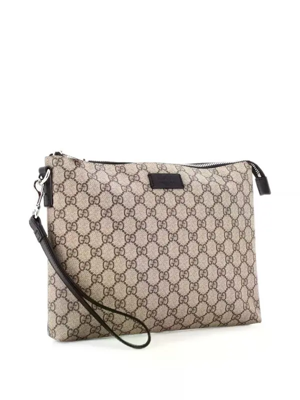 Gucci Wristlet Zip Gg Coated Canvas Medium Pouch
