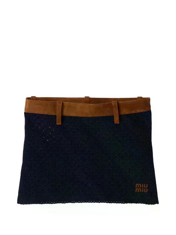 Miu Miu Cotton Crochet And Suede Miniskirt - Blue