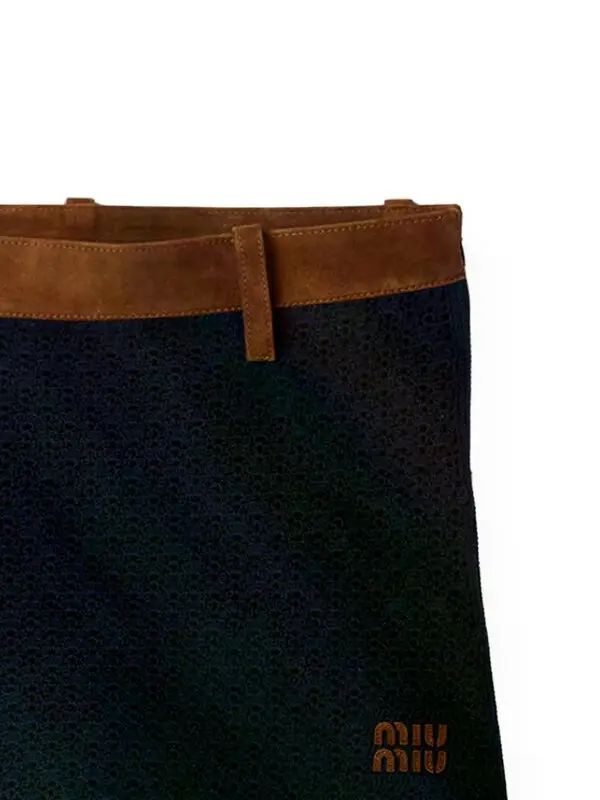 Miu Miu Cotton Crochet And Suede Miniskirt - Blue